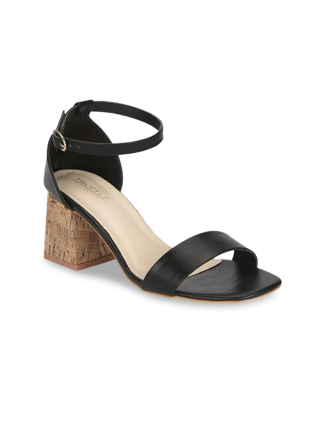 Buy Truffle Collection Women Black Solid Sandals - Heels for Women ...