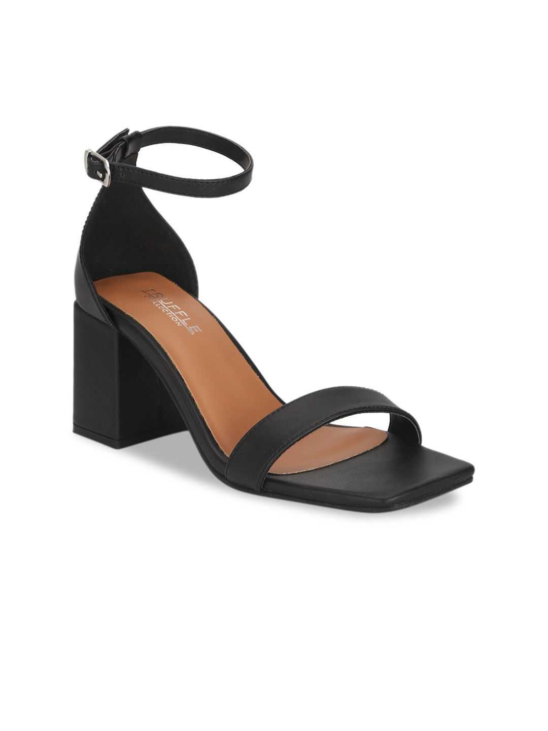 Buy Truffle Collection Women Black Solid Sandals - Heels for Women ...