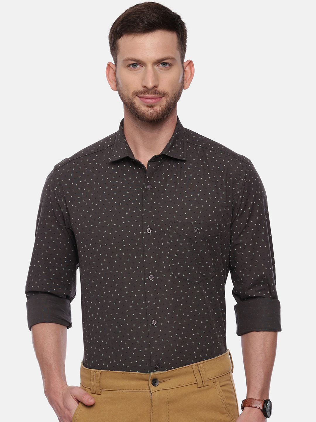 Buy CROYDON Men Grey Regular Fit Printed Cotton Formal Shirt - Shirts ...
