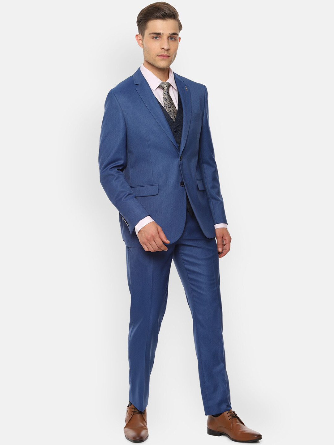 Buy Van Heusen Men Blue Slim Fit Single Breasted 3 Piece Formal Suit ...