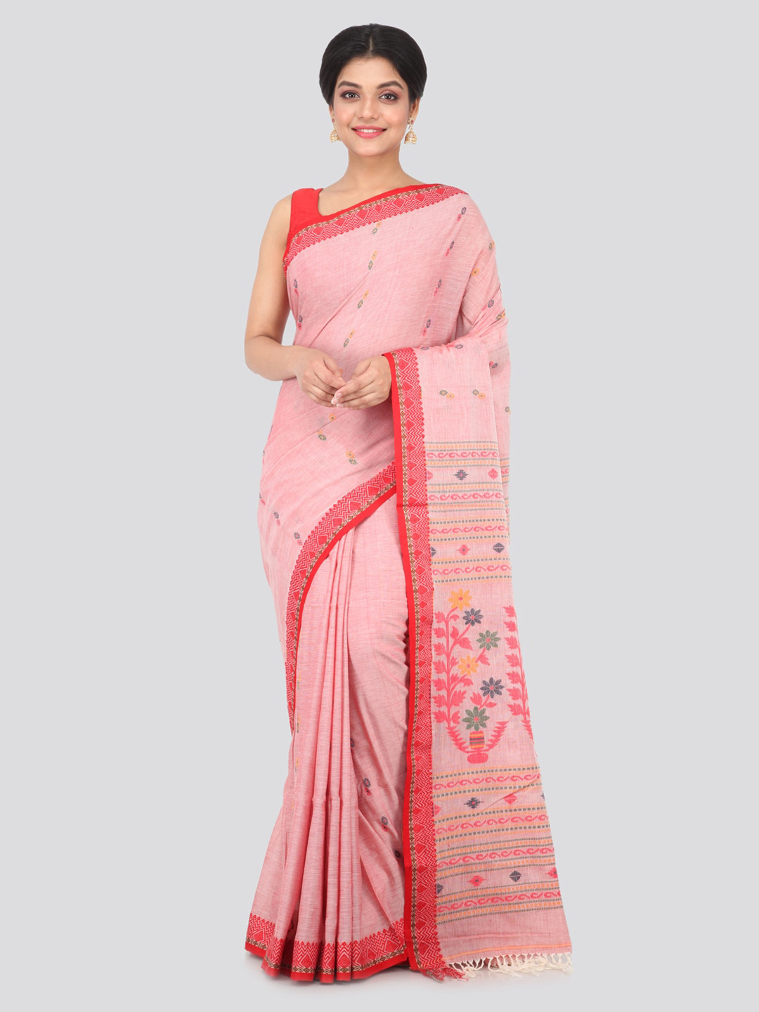 Buy PinkLoom Red Woven Design Pure Cotton Handloom Sustainable Saree ...