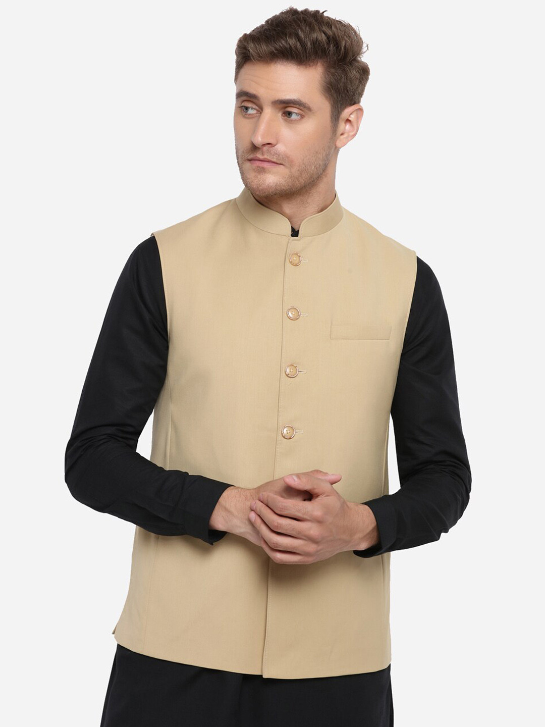 Buy MODI JACKET Men Beige Solid Nehru Jacket - Nehru Jackets for Men ...