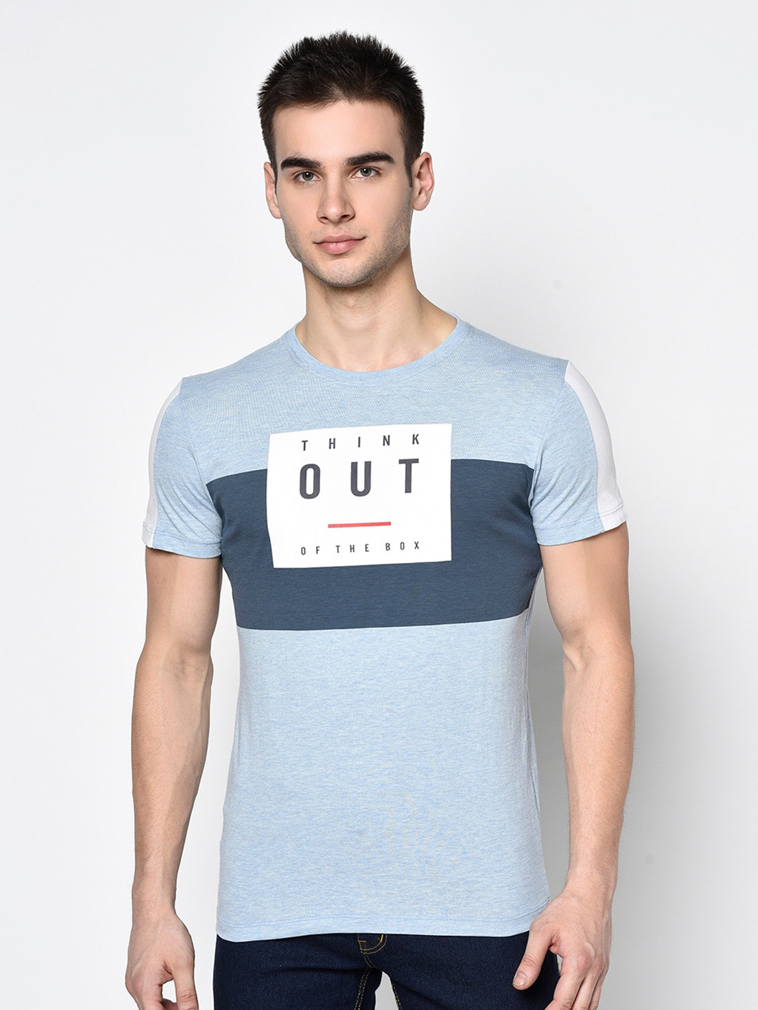 Buy Octave Men Blue & White Printed Round Neck T Shirt - Tshirts for ...