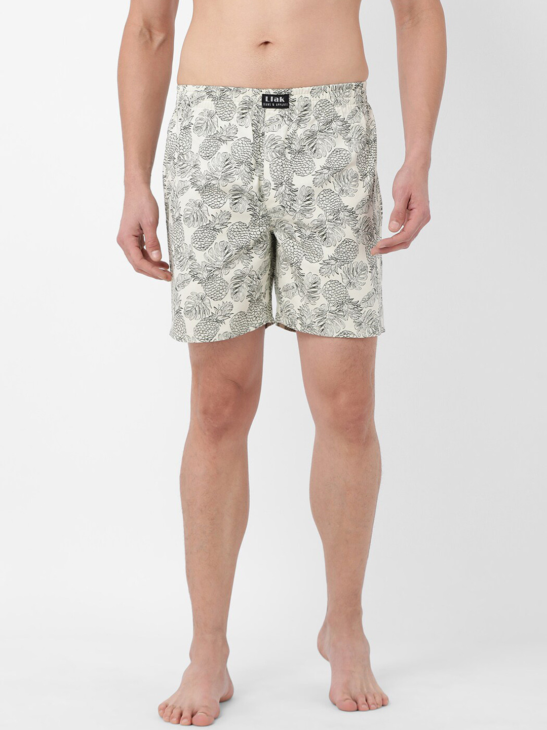 Buy Llak Jeans Men Cream Coloured & Black Printed Relaxed Fit Boxers ...