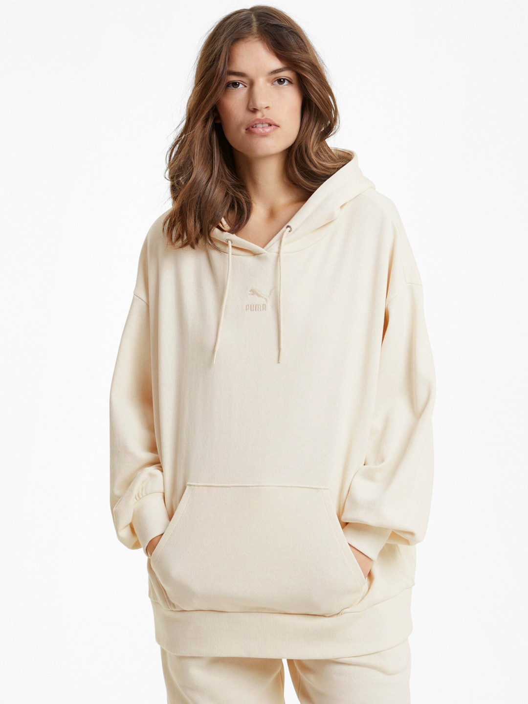 Buy Puma Women Cream Classics Oversized Relaxed Hoodie - Sweatshirts ...