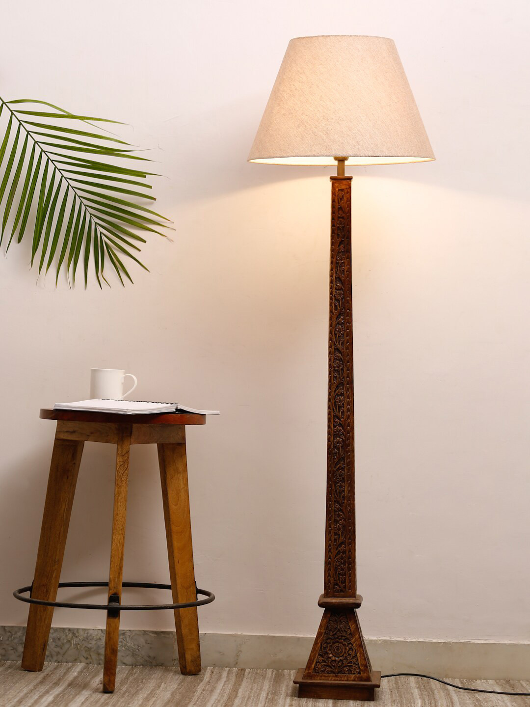 Buy Fabindia Parv Wooden Floor Lamp Without Shade - Floor Lamps for ...