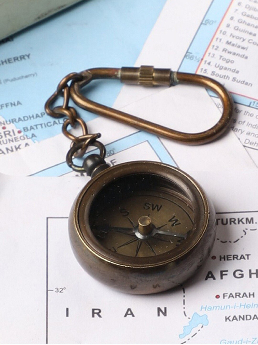 Buy EXIM DECOR Rust Antique Brass Pocket Compass Keychain - Key Chain ...