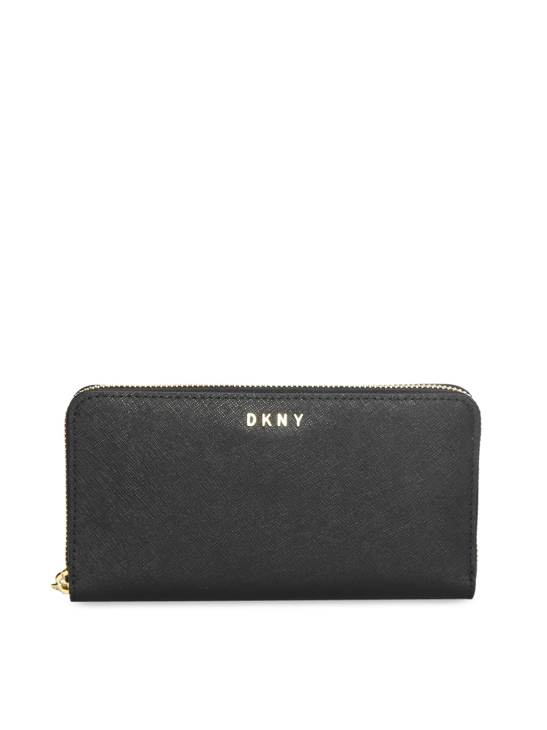 Buy DKNY Women Black Textured Leather Zip Around Wallet - Wallets for ...