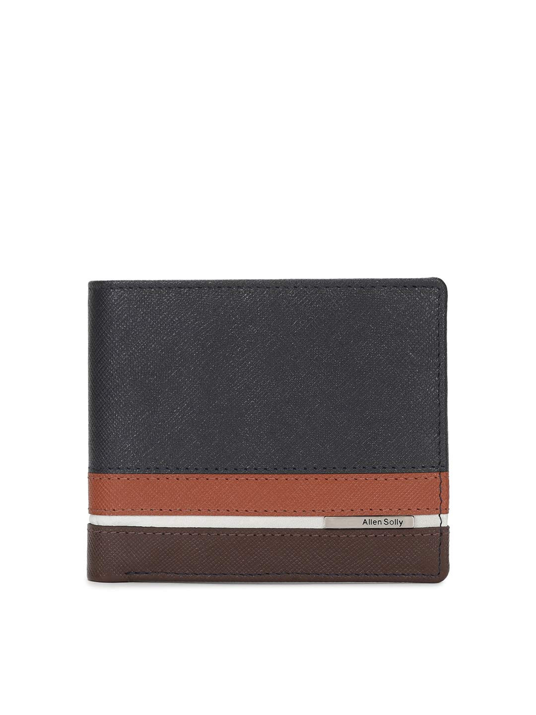 Buy Allen Solly Men Black & Brown Colourblocked Leather Two Fold Wallet ...