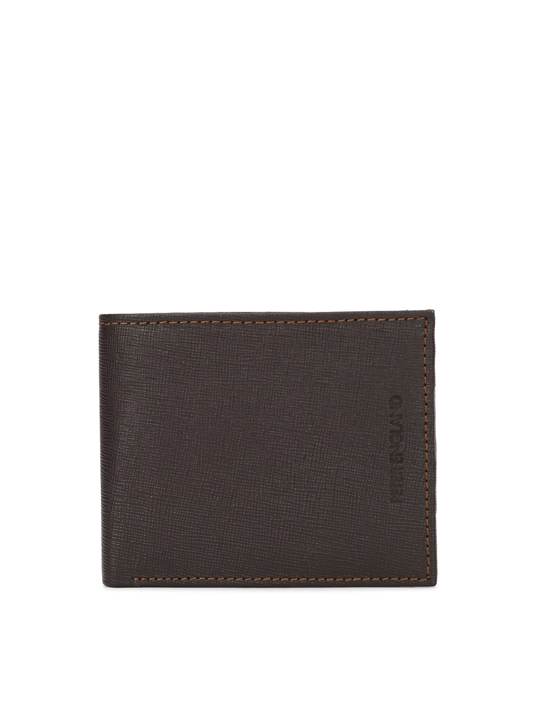 Buy Peter England Men Brown Self Design Leather Two Fold Wallet ...