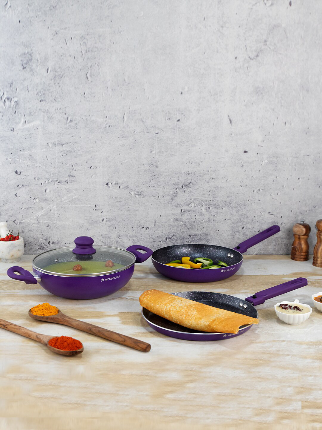 Buy Wonderchef Set Of 3 Purple Cookware Set - Cookware Set for Unisex ...