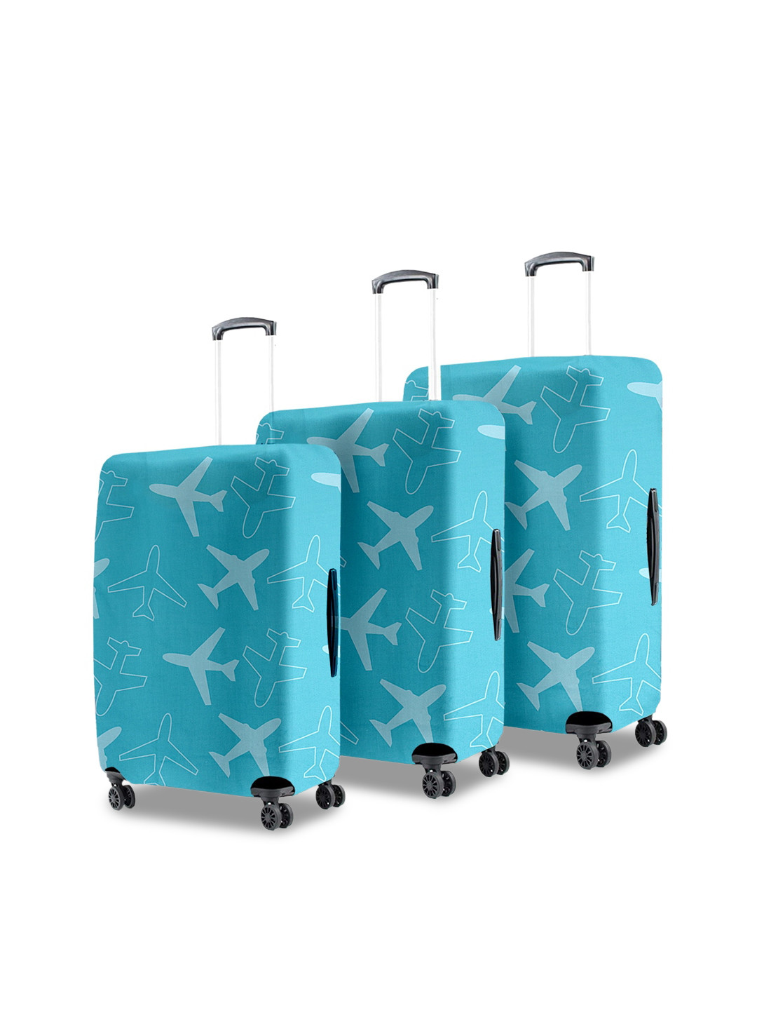 Buy Cortina Set Of 3 Blue Printed Trolley Bag Cover - Travel Accessory ...