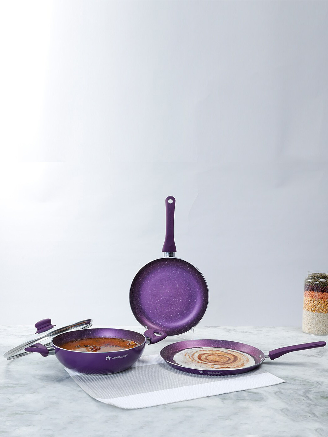 Buy Wonderchef Set Of 3 Purple Orchid Cookware Set - Cookware Set for ...