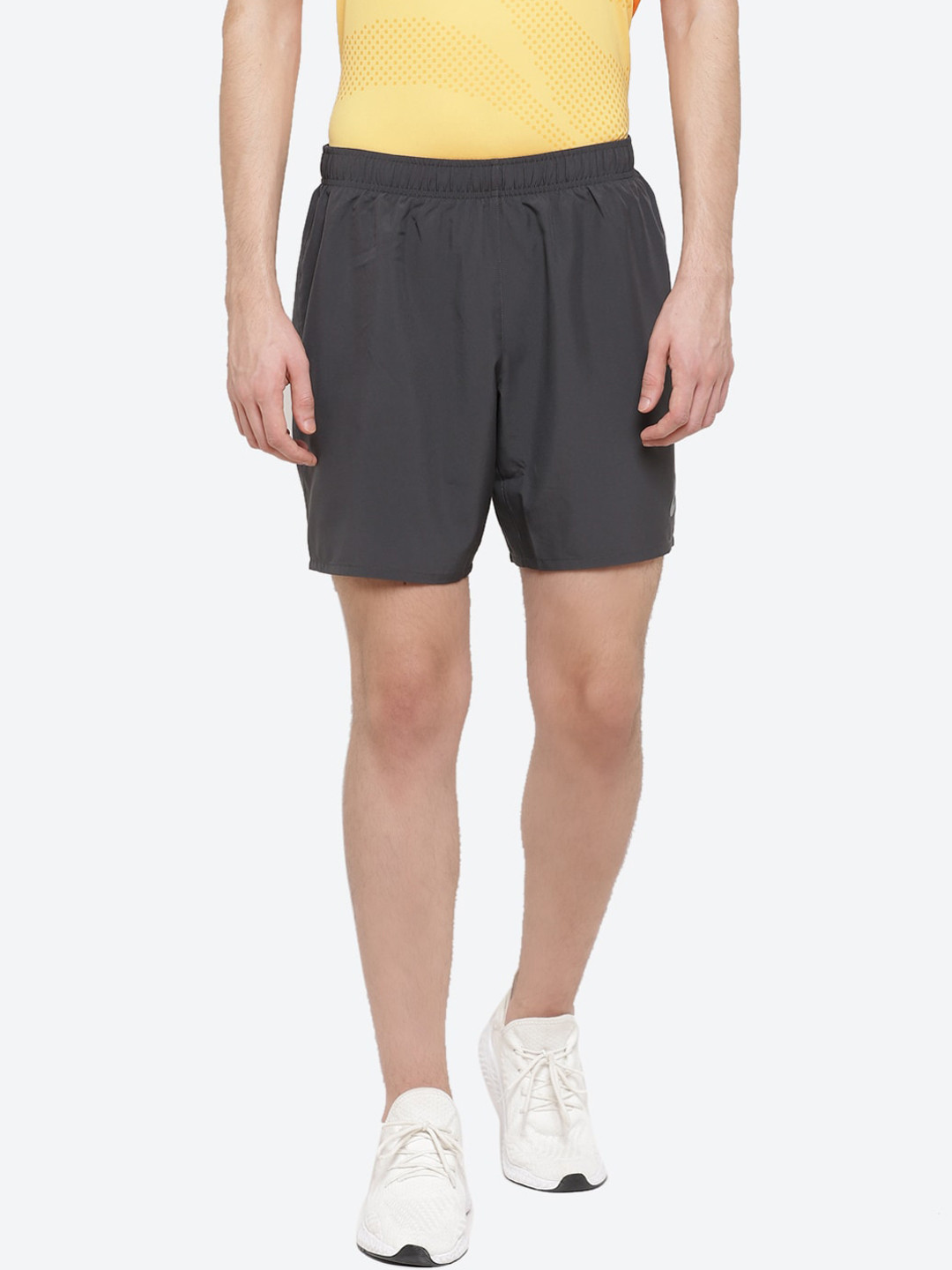 Buy ASICS Silver 7In Men Grey Solid Mid Rise Sports Running Shorts ...
