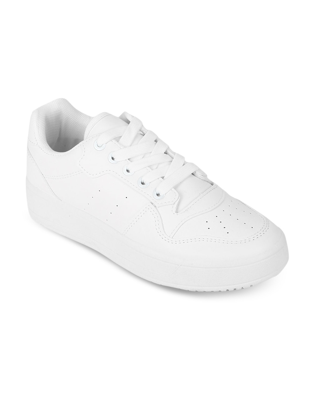 Buy Truffle Collection Women White PU Sneakers - Casual Shoes for Women ...