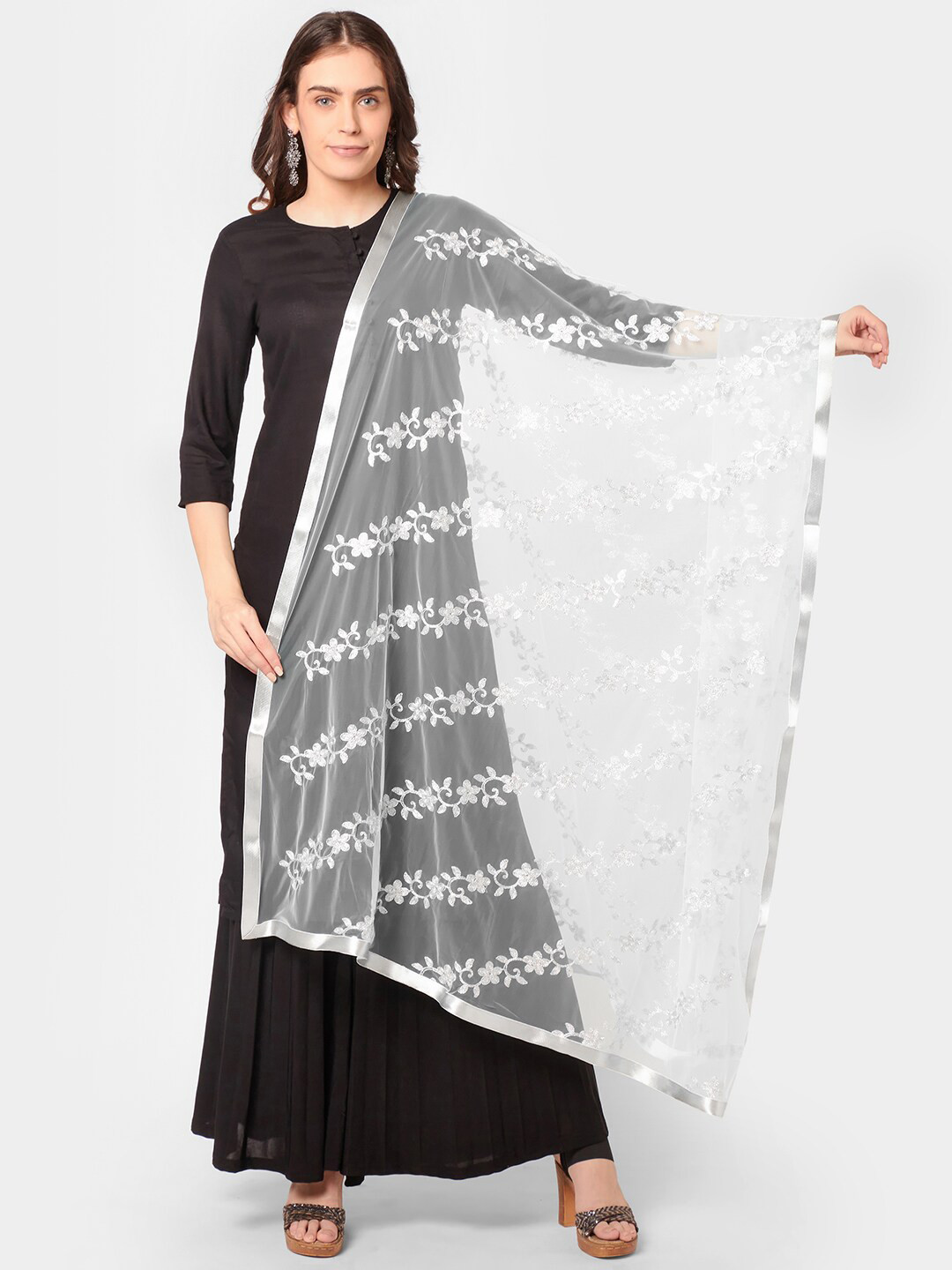 Buy Dupatta Bazaar Silver Embroidered Dupatta - Dupatta for Women ...
