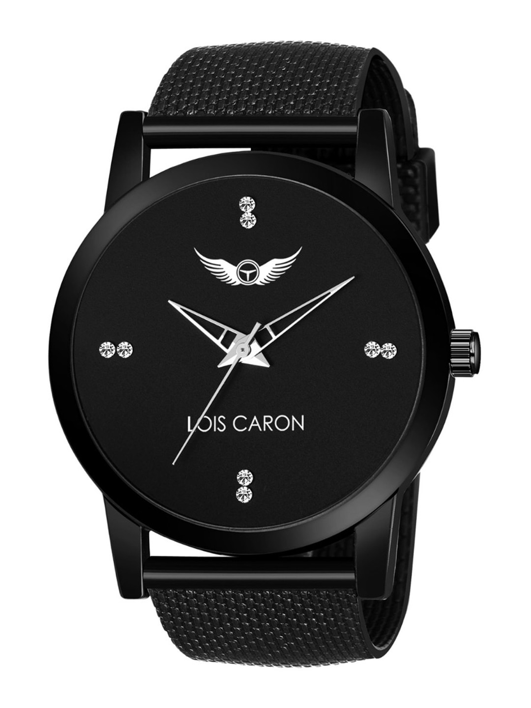 Buy LOIS CARON Men Black Dial & Black Textured Straps Analogue Watch ...