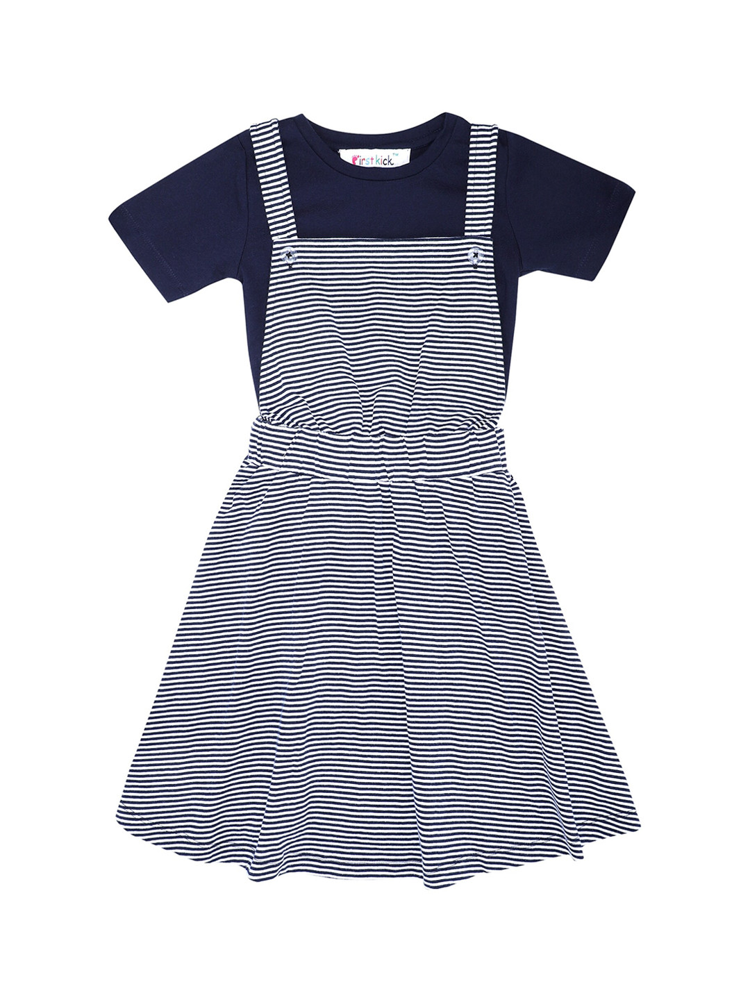 Buy First Kick Navy Blue Striped Pinafore Dress - Dresses for Girls ...