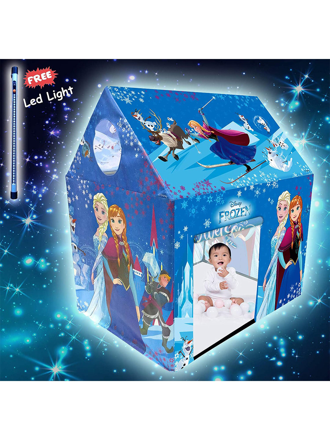 Buy ITOYS Kids Blue & White Disney Frozen Play Tent House With Led ...