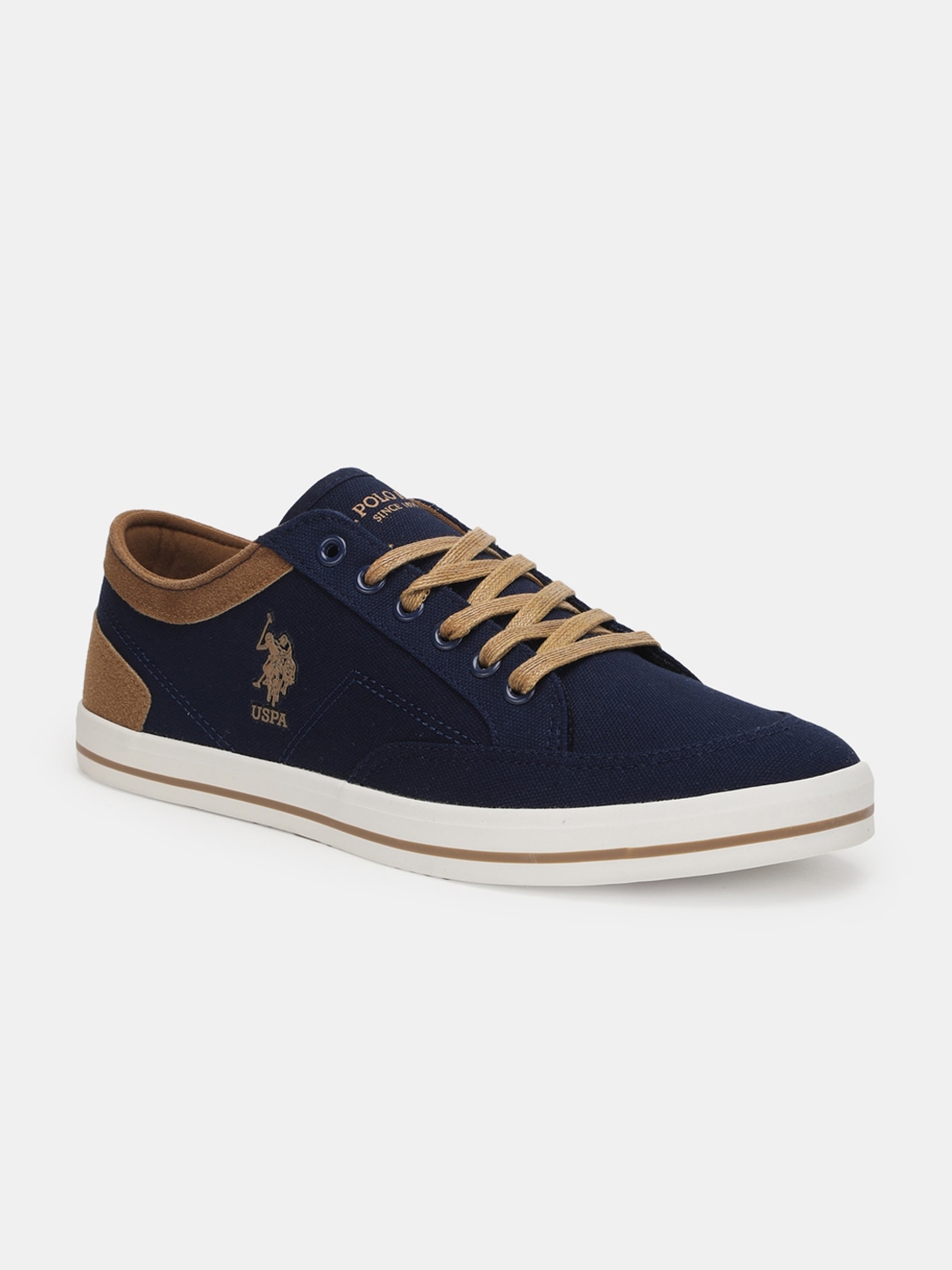 Buy U S Polo Assn Men Navy Blue And Brown Colourblocked Sneakers Casual Shoes For Men 14616608