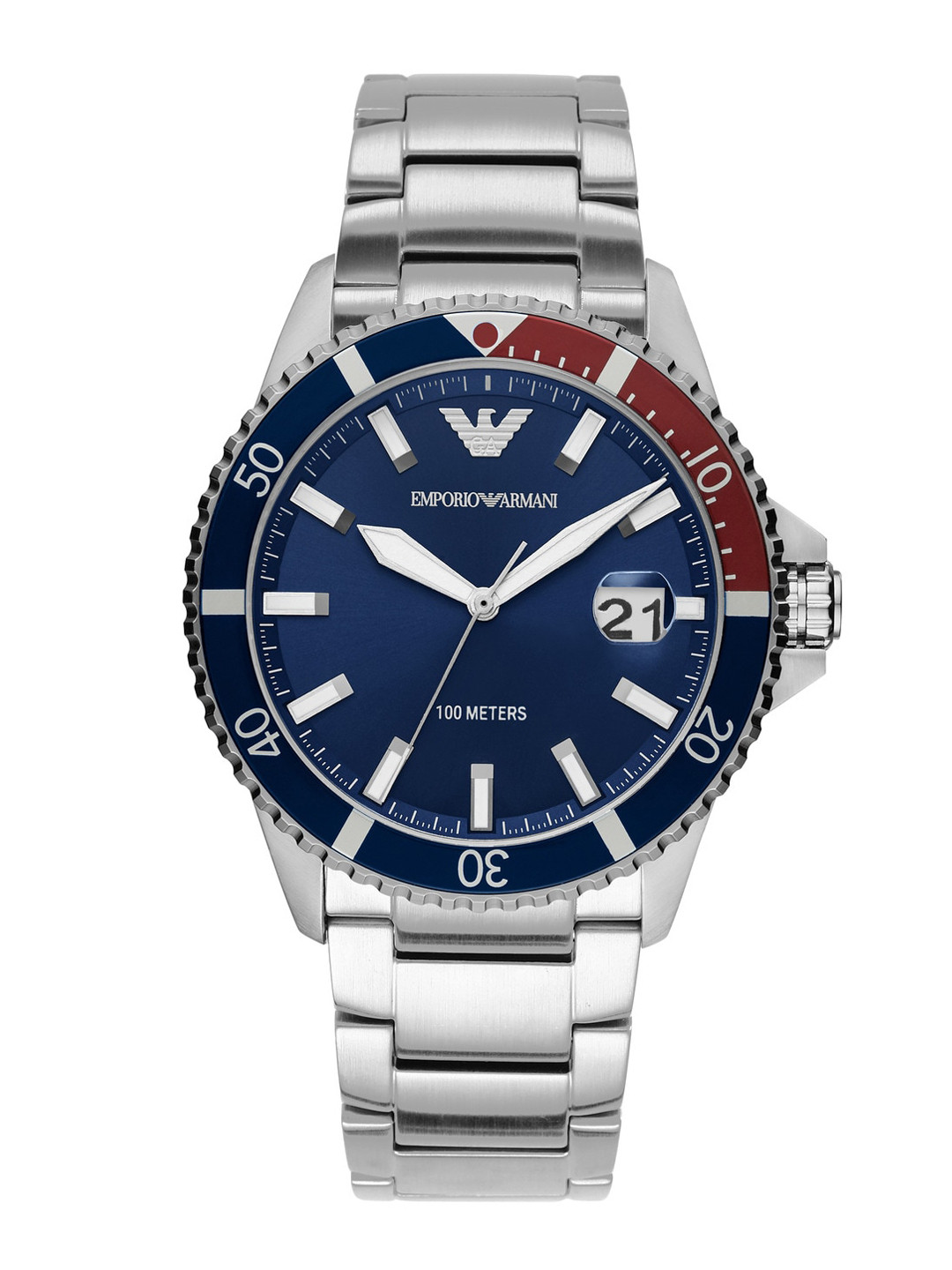 Buy Emporio Armani Men Blue Dial & Silver Toned Stainless Steel ...