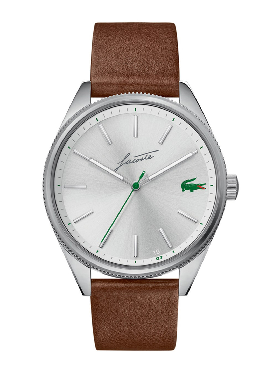 Buy Lacoste Men Silver Toned Brass Dial & Brown Leather Straps Analogue ...