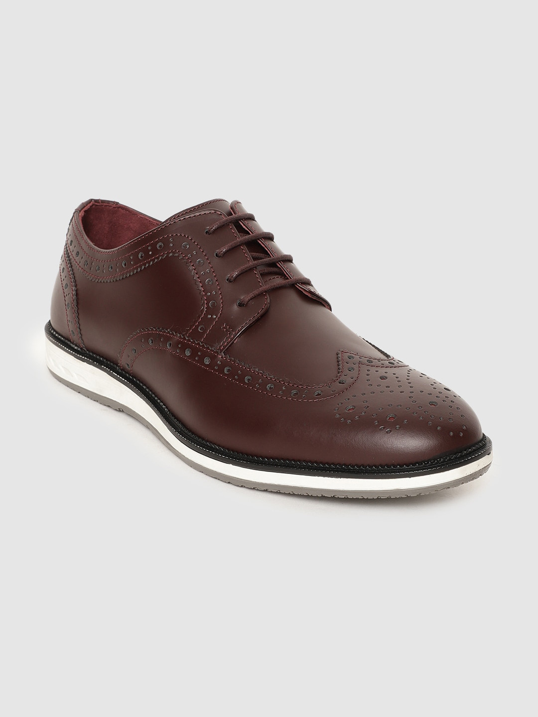 Buy RARE RABBIT Men Burgundy Perforations Leather Brogues - Casual ...