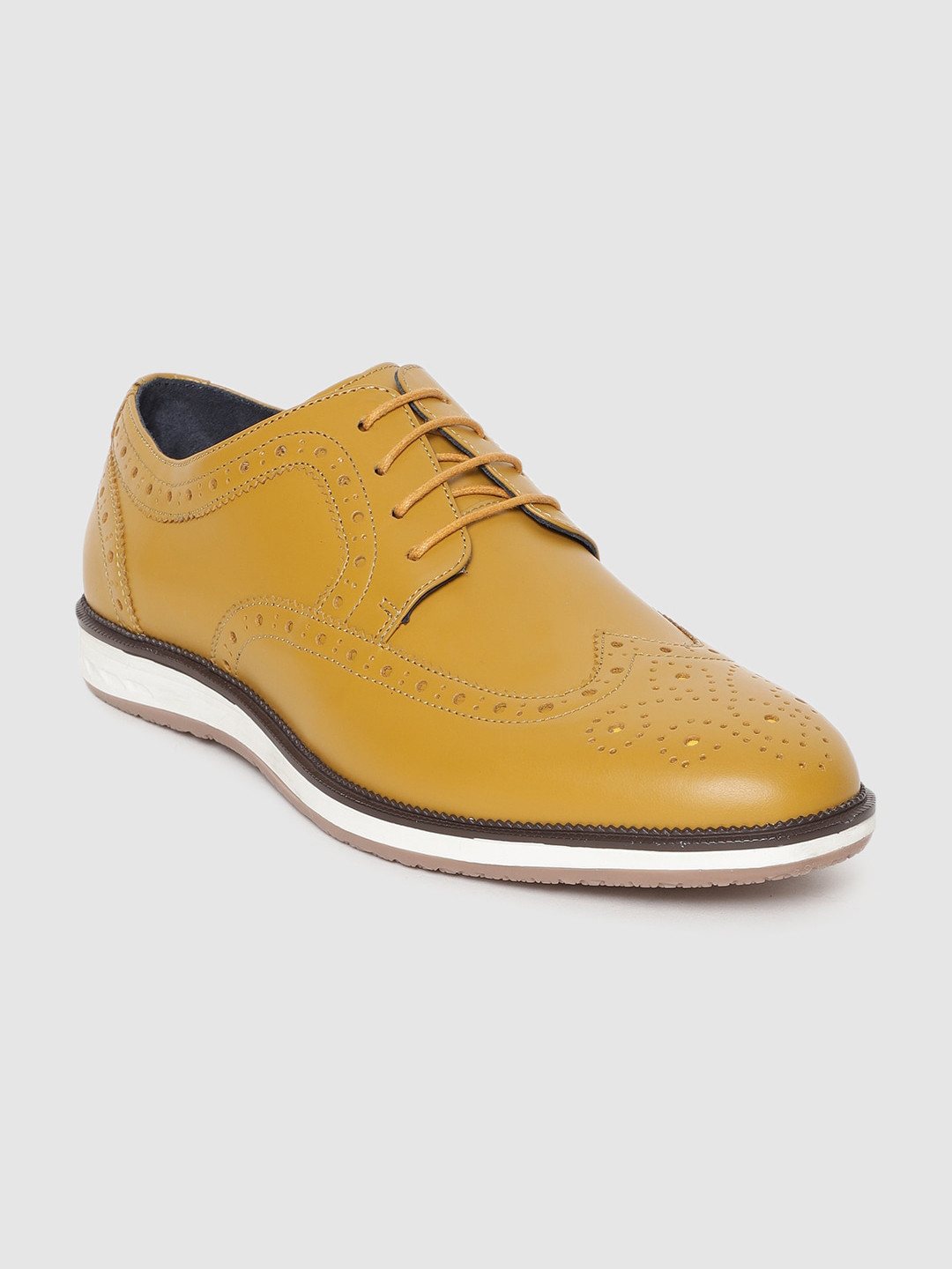 Buy RARE RABBIT Men Yellow Perforations Leather Brogues - Casual Shoes ...