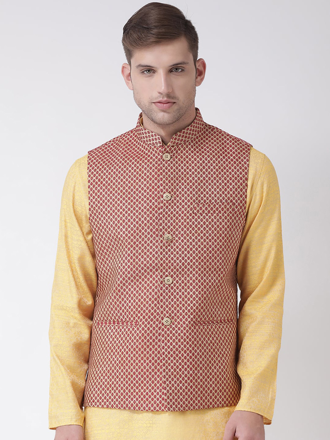 Buy TABARD Men Maroon Printed Nehru Jacket - Nehru Jackets for Men ...