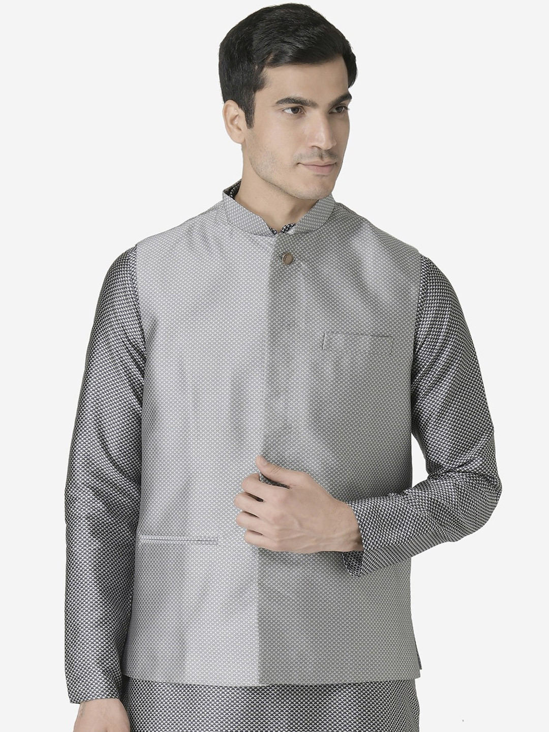 Buy TABARD Men Grey Woven Design Nehru Jacket - Nehru Jackets for Men ...