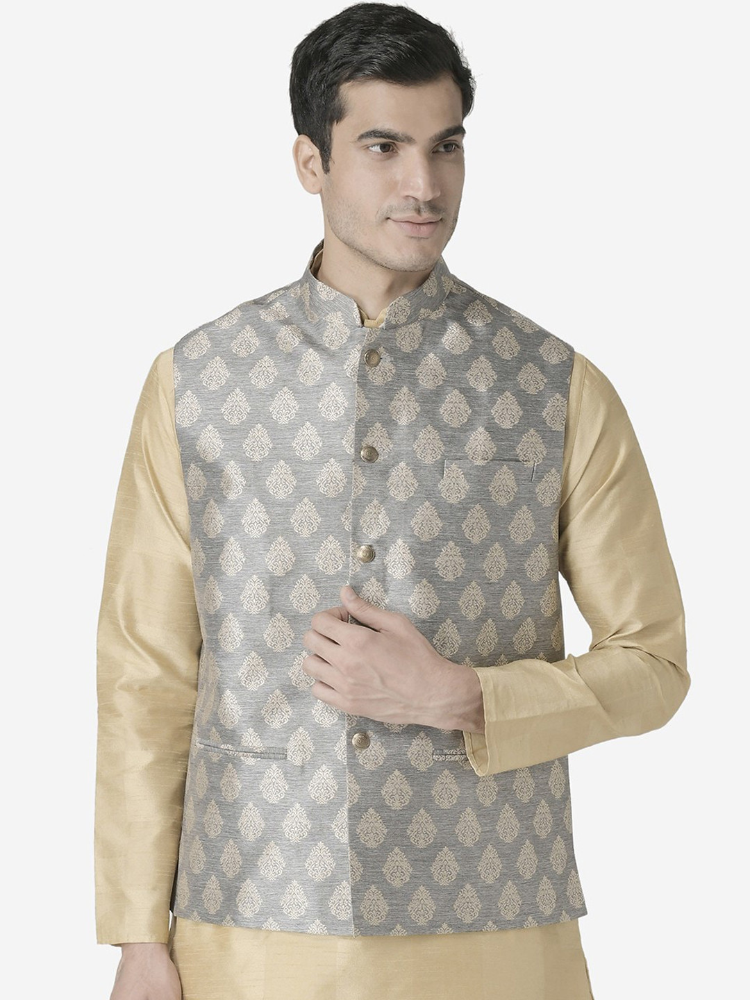 Buy TABARD Men Grey Woven Design Nehru Jacket - Nehru Jackets for Men ...