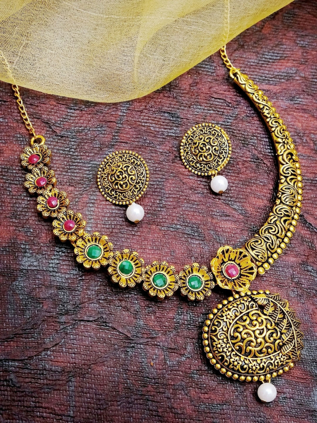 Buy Crunchy Fashion Oxidised Gold Plated Stone Studded Oxidised Antique ...