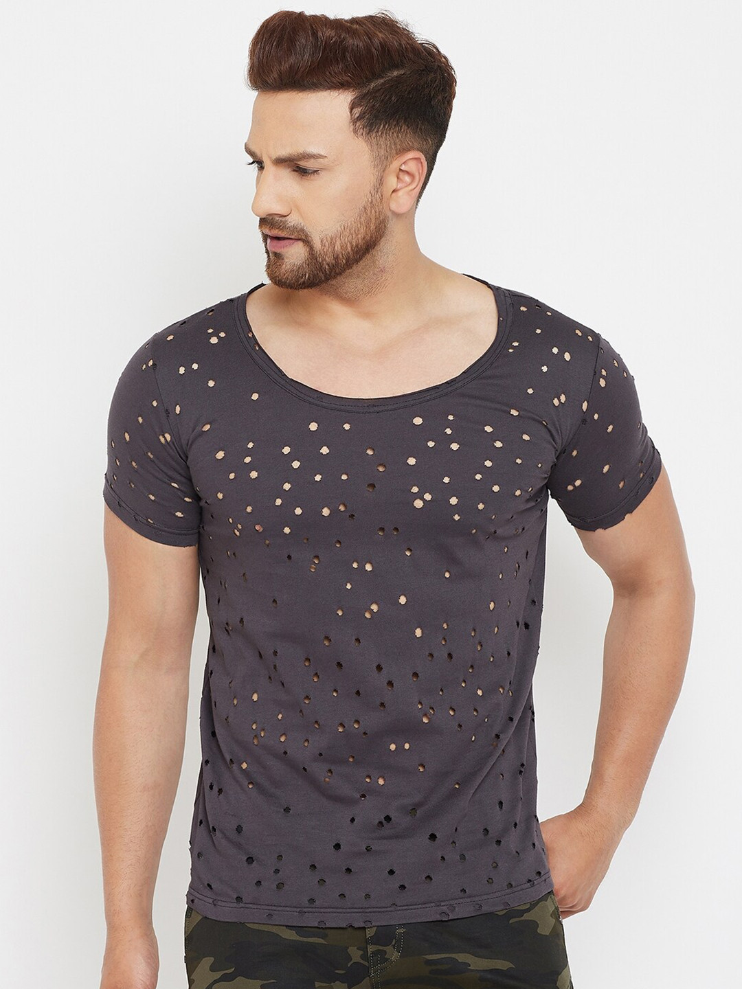 Buy FUGAZEE Men Charcoal Printed Slim Fit T Shirt - Tshirts for Men ...