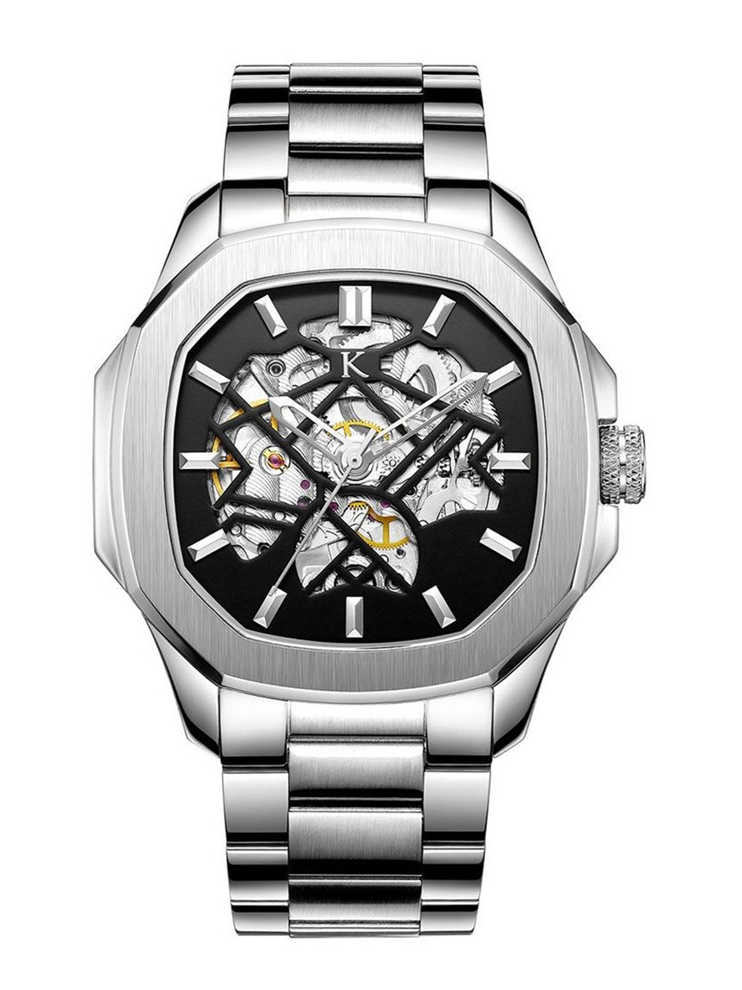 Buy KREDO Men OTUS2 Silver Steel Automatic Skeleton Analogue Watch ...