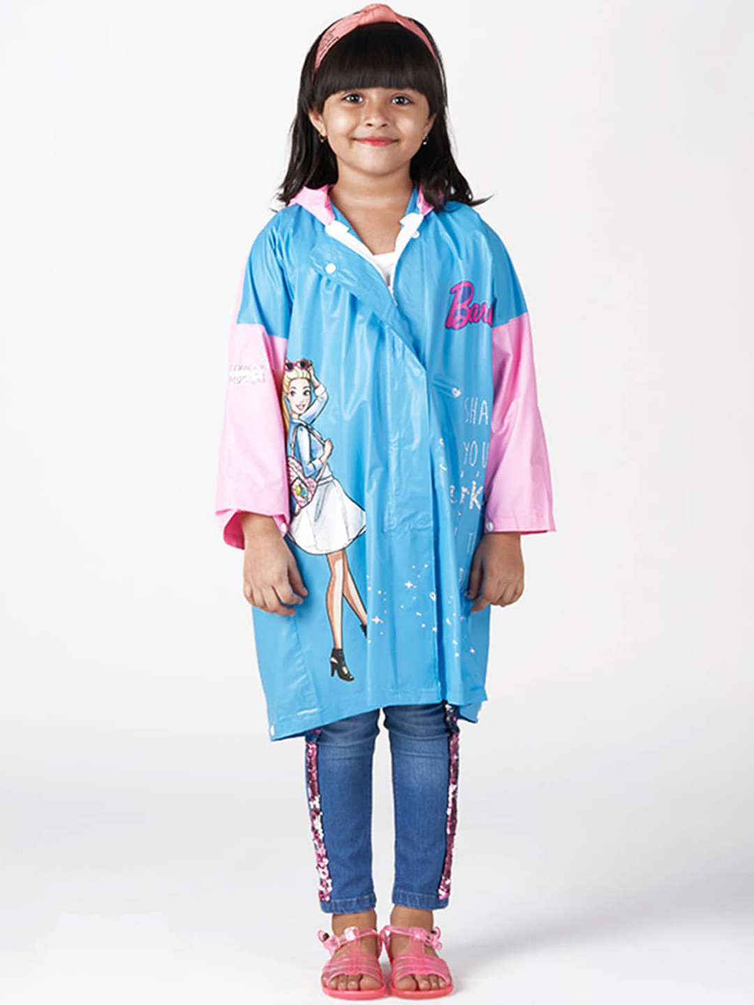 Buy Zeel Girls Blue & Pink Barbie Printed Rain Jacket - Rain Jacket for ...
