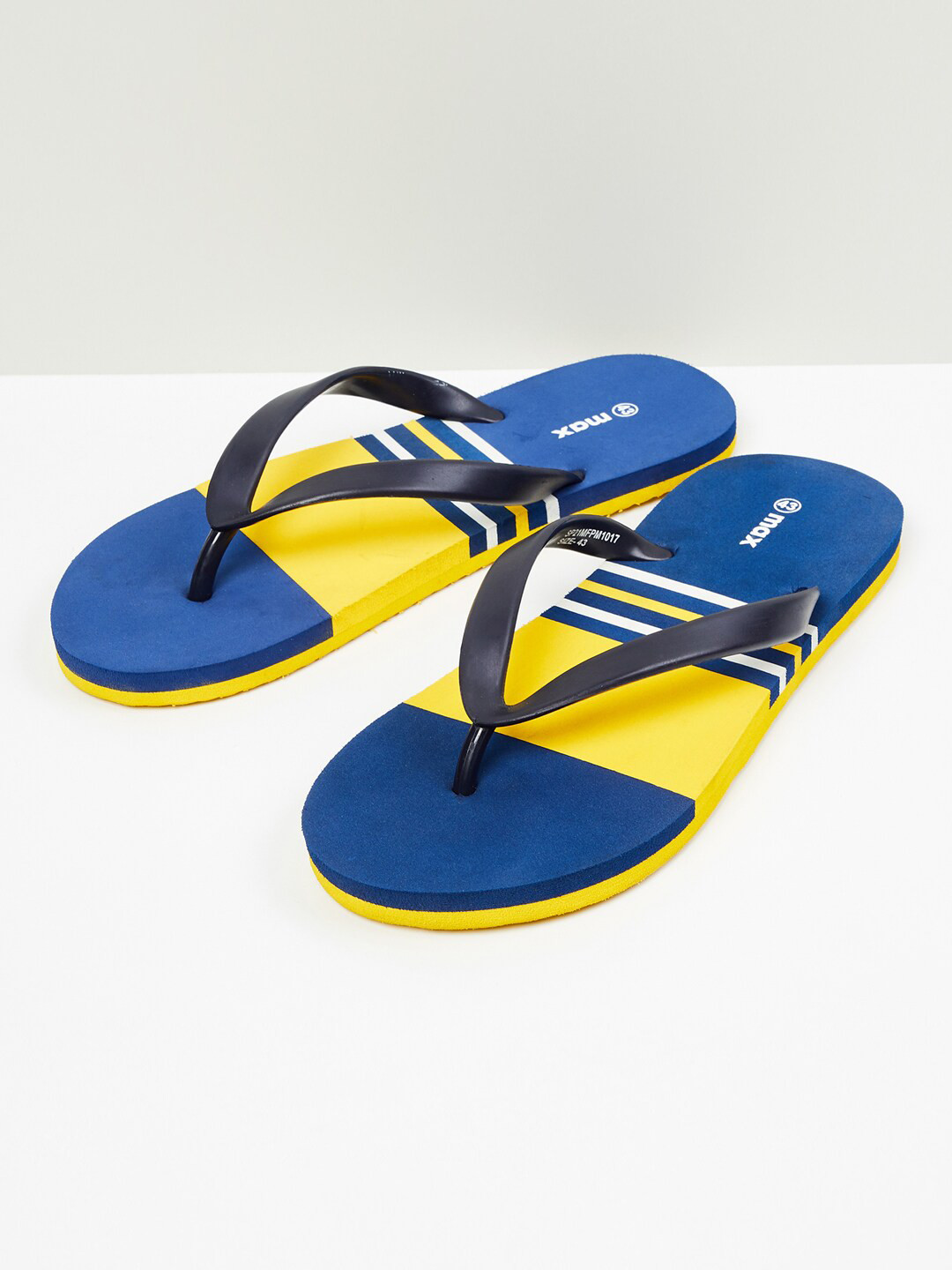 Buy Max Men Yellow & Blue Striped Thong Flip Flops - Flip Flops for Men ...