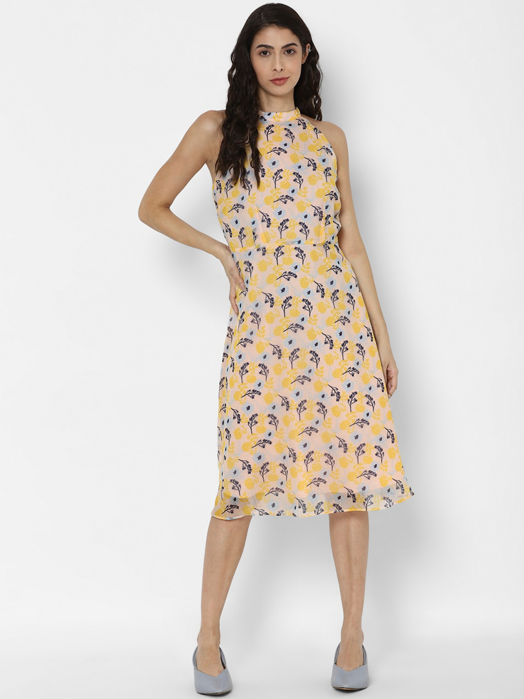 Buy Allen Solly Woman Yellow Floral Halter Neck Dress - Dresses for ...