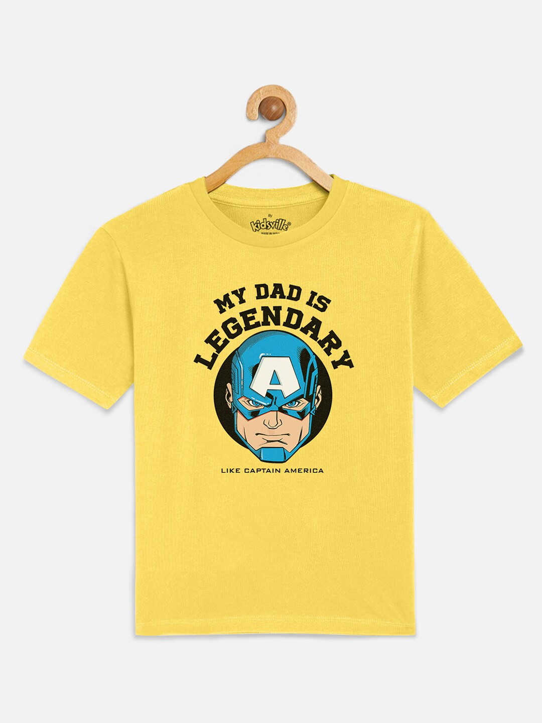 Buy Kids Ville Boys Yellow Captain America Printed Cotton Pure Cotton T ...