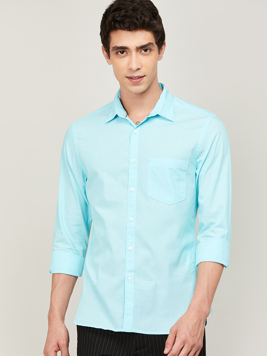Buy CODE By Lifestyle Men Turquoise Blue Slim Fit Casual Shirt - Shirts ...
