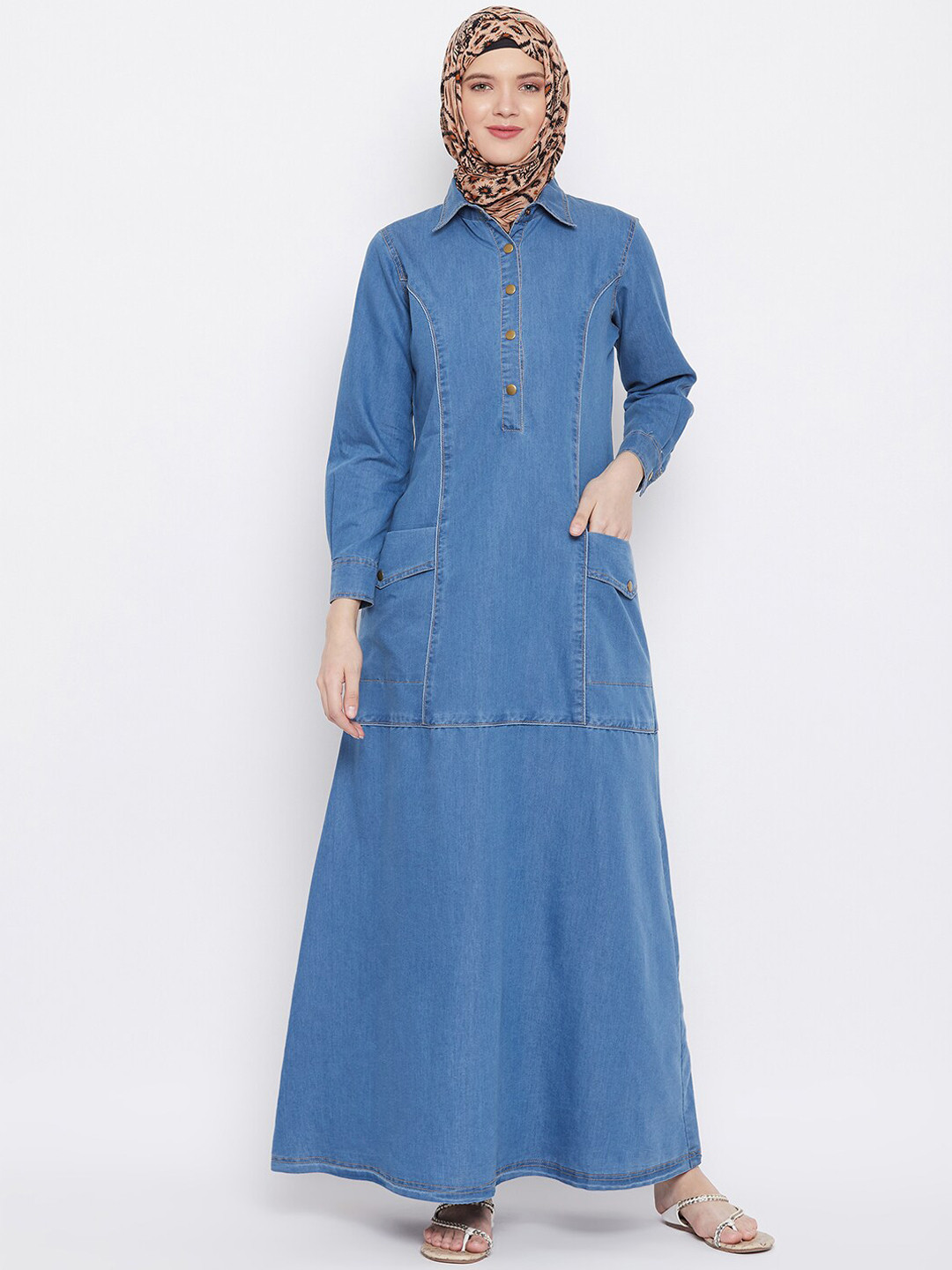 Buy MOMIN LIBAS Women Blue Denim Style Abaya Burqa - Burqas for Women ...