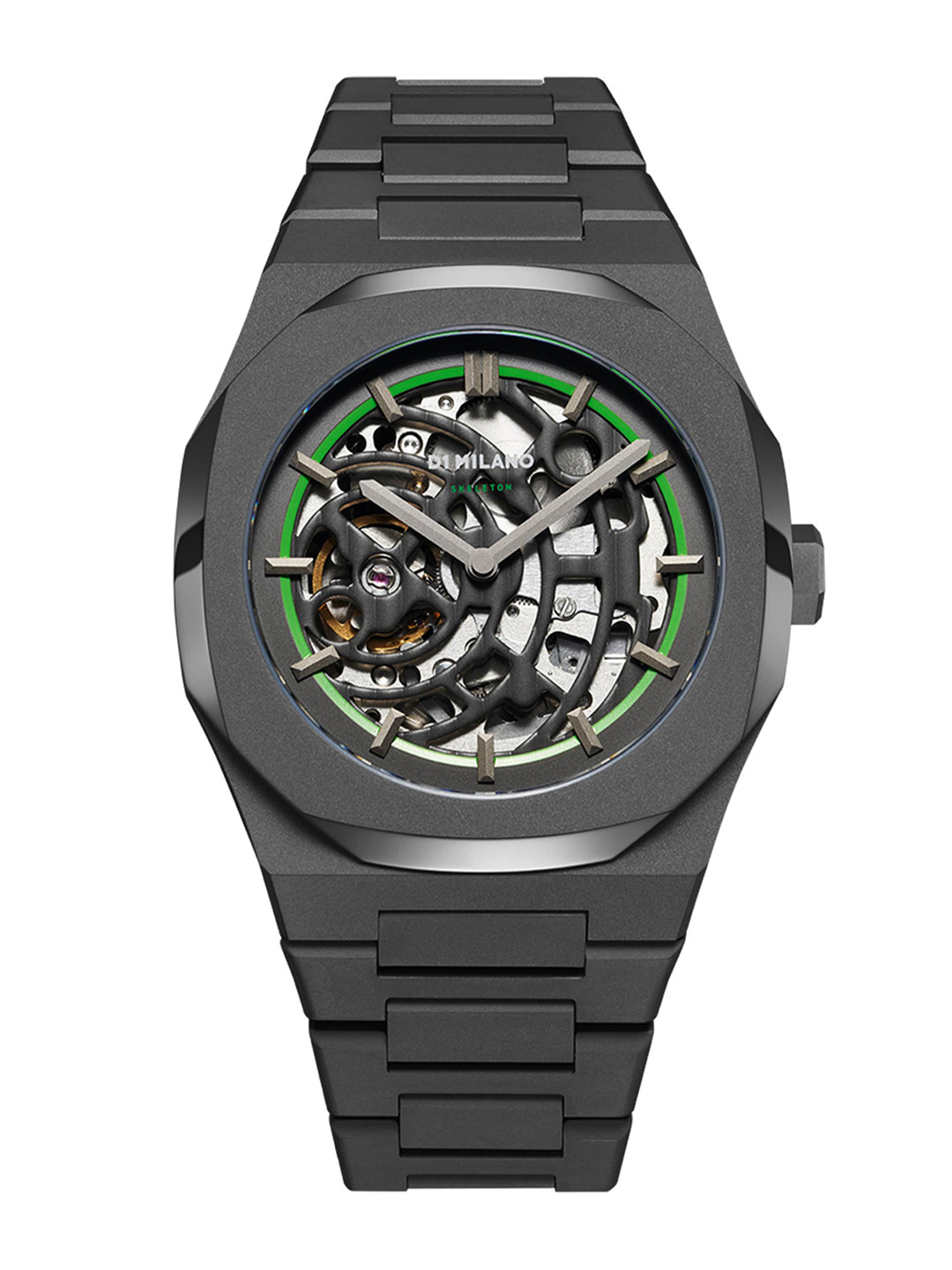 Buy D1 Milano Men Black Brass Skeleton Dial & Strap Analogue Automatic ...