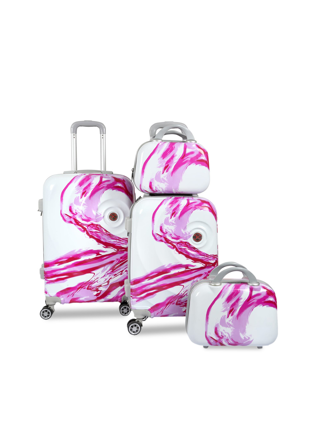 Buy Polo Class Pink & White Printed Set Of 4 Travelling Bag - Trolley ...