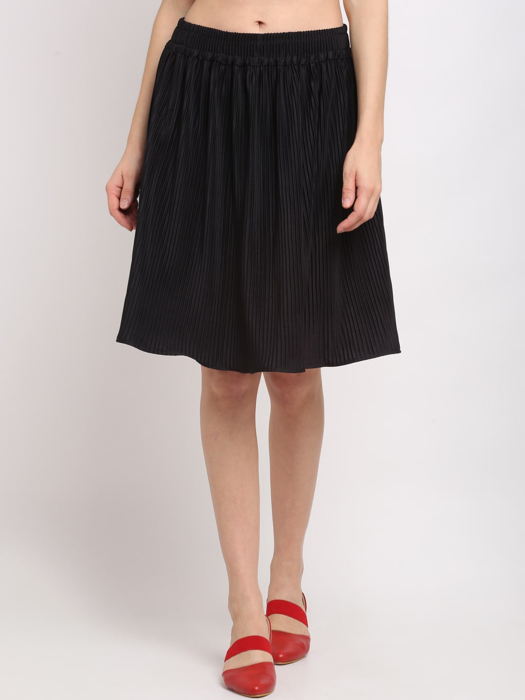 Buy Neudis Women Black Solid Accordion Pleat Flared Knee Length Skirt
