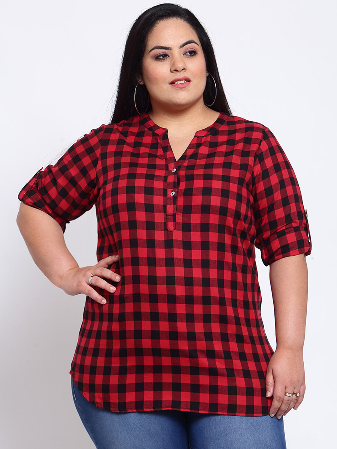 Buy PlusS Red Checked Shirt Style Top - Tops for Women 14696230 | Myntra