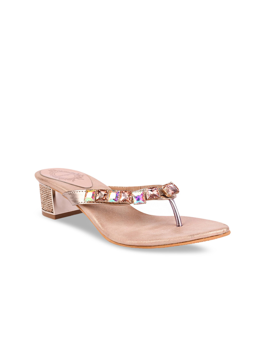Buy Stelatoes Women Champagne Toned Ethnic Embellished Block Heel ...
