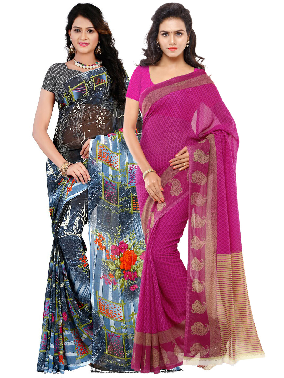 Buy ANAND SAREES Women Multi Printed Pack Of 2 Saree - Sarees for Women ...