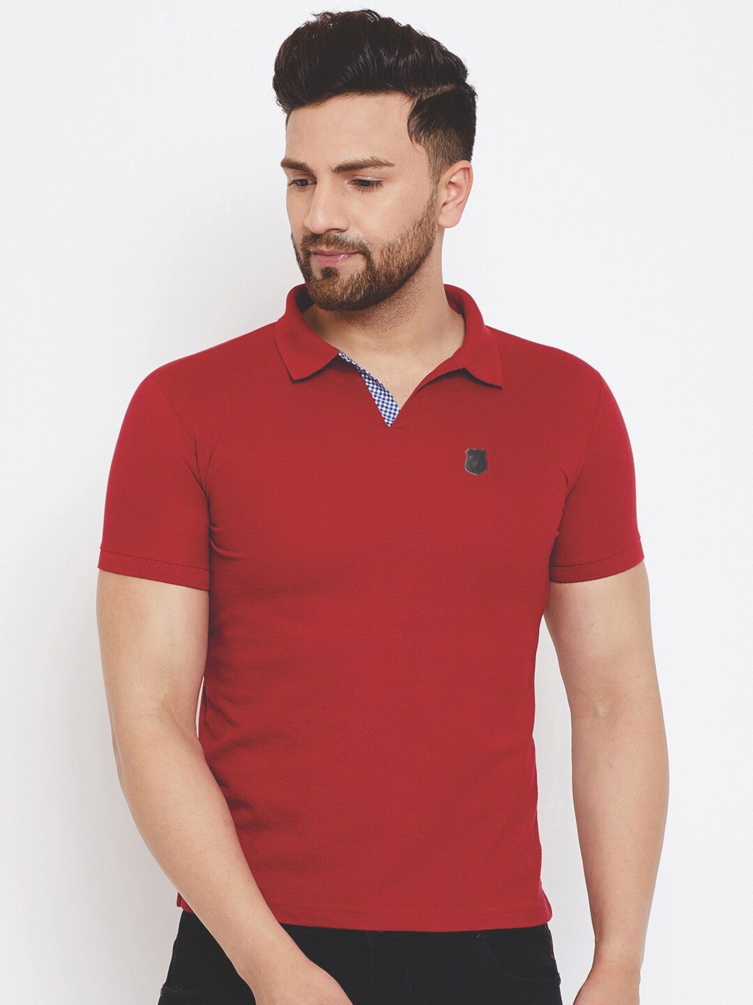 Buy Harbornbay Men Maroon Polo Collar Applique T Shirt Tshirts For
