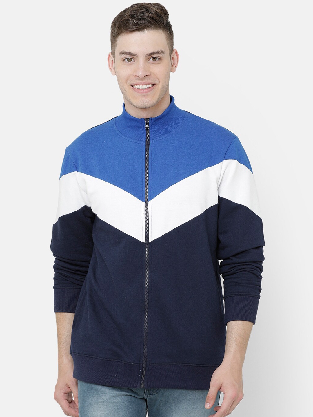Buy ELEGANCE Men Blue Colourblocked Sweatshirt - Sweatshirts for Men ...