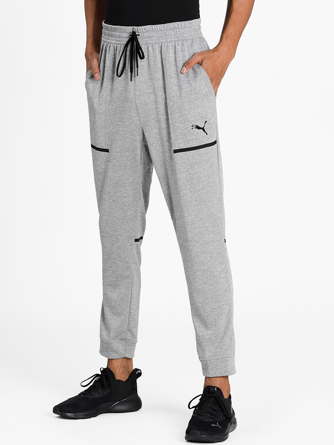 Buy Puma Men Grey & Black Solid Knitted Training Joggers - Track Pants ...