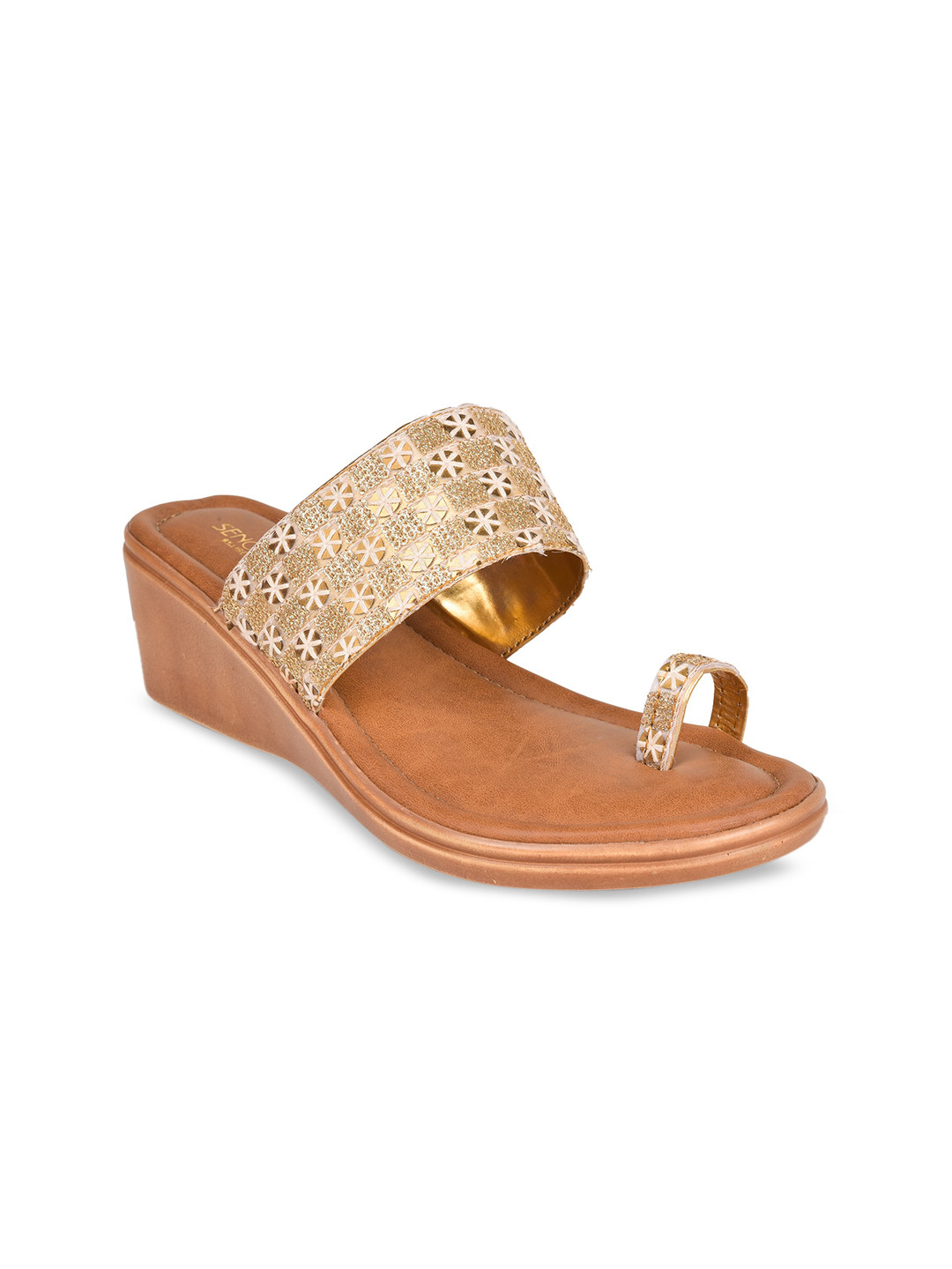 Buy Liberty Gold Toned Textured Wedge Sandals - Heels for Women ...